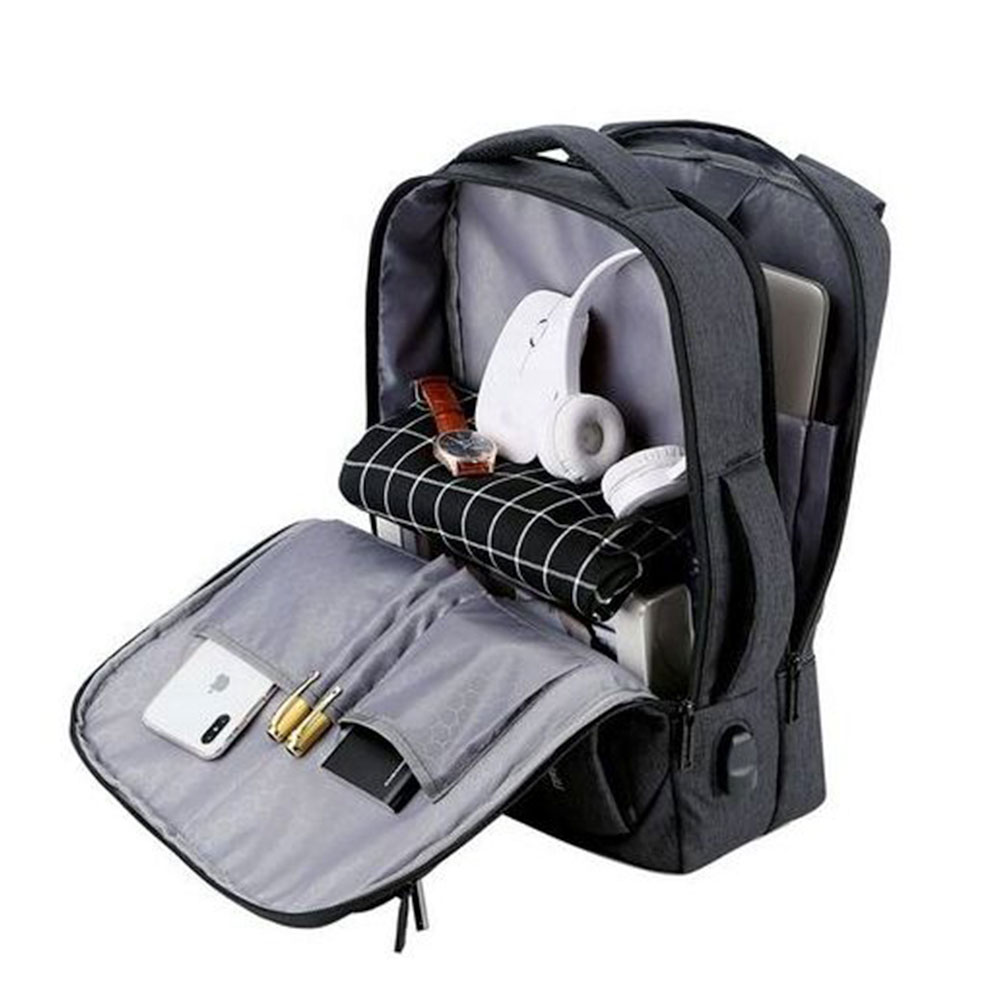 MEINAILI 023 Nylon Laptop Backpack With USB Charging Port 15.6″ – Black ...